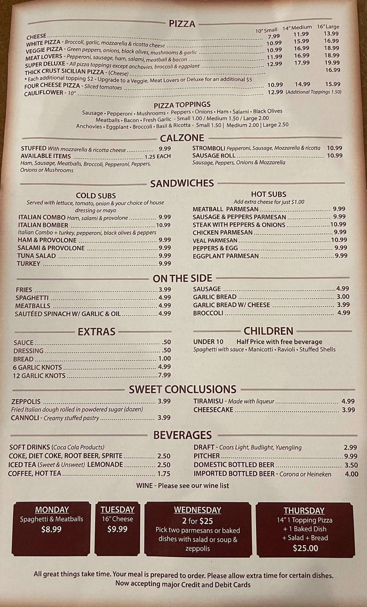 Menu at Little Joey's Italian Restaurant, Summerfield, US-441 #401