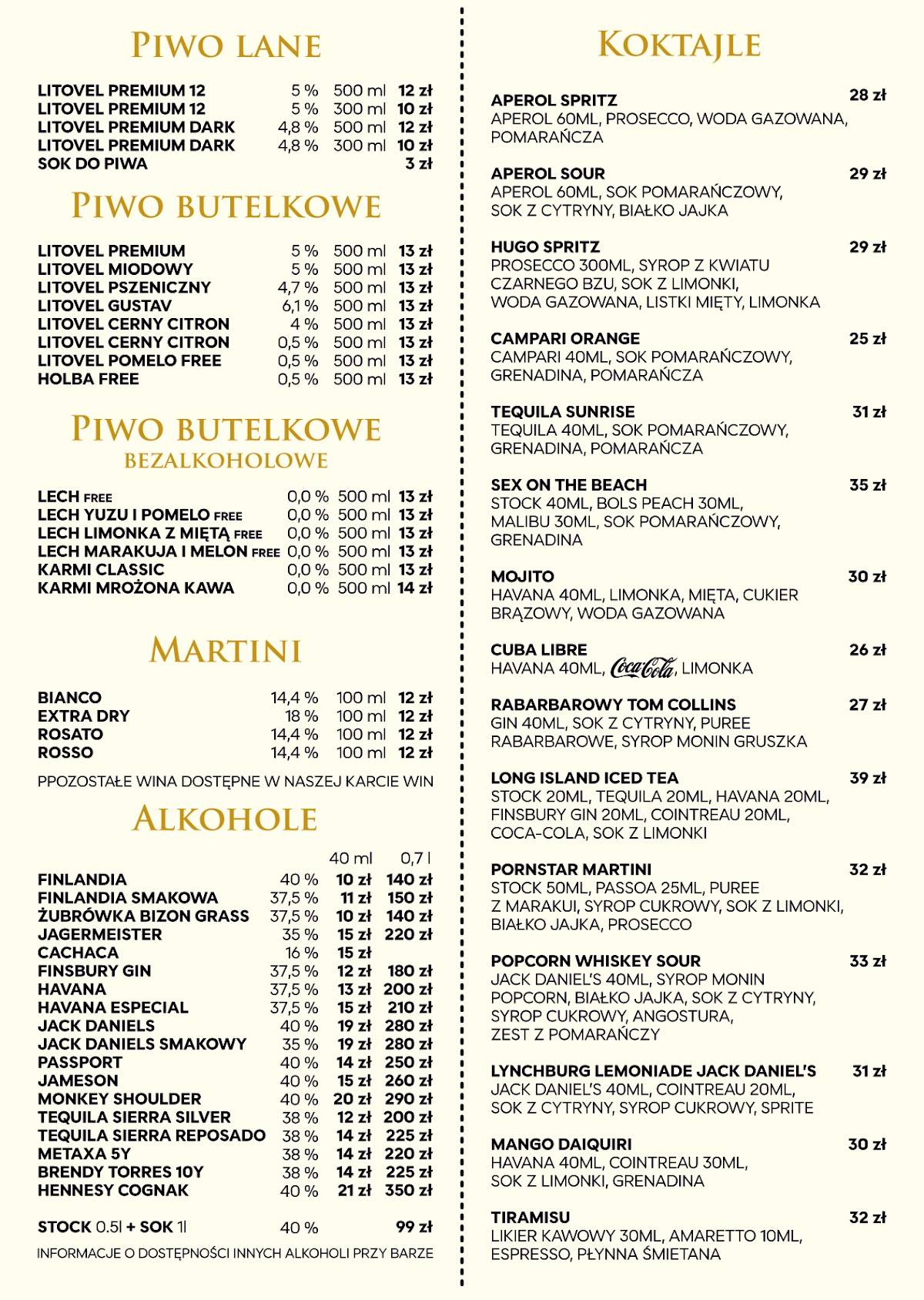Menu at Lago restaurant, Bytom