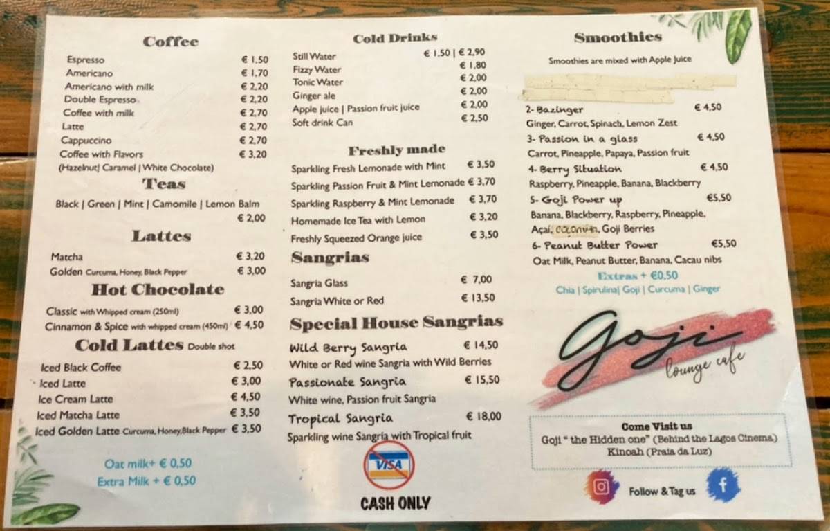 Menu at Goji Lounge Café, Lagos