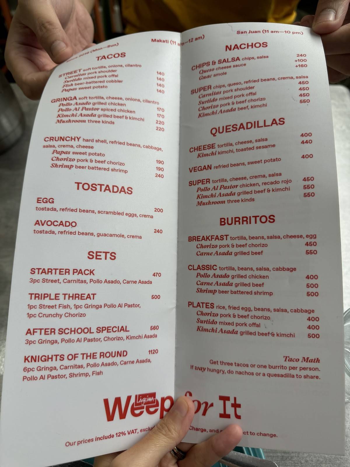 Menu at Lágrima Salcedo restaurant, Makati, Ground Floor