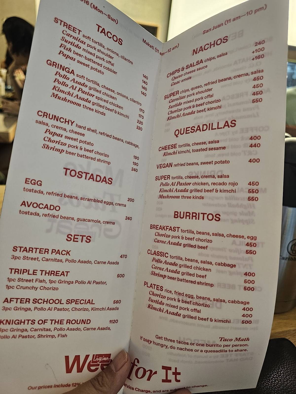 Menu at Lágrima Salcedo restaurant, Makati, Ground Floor