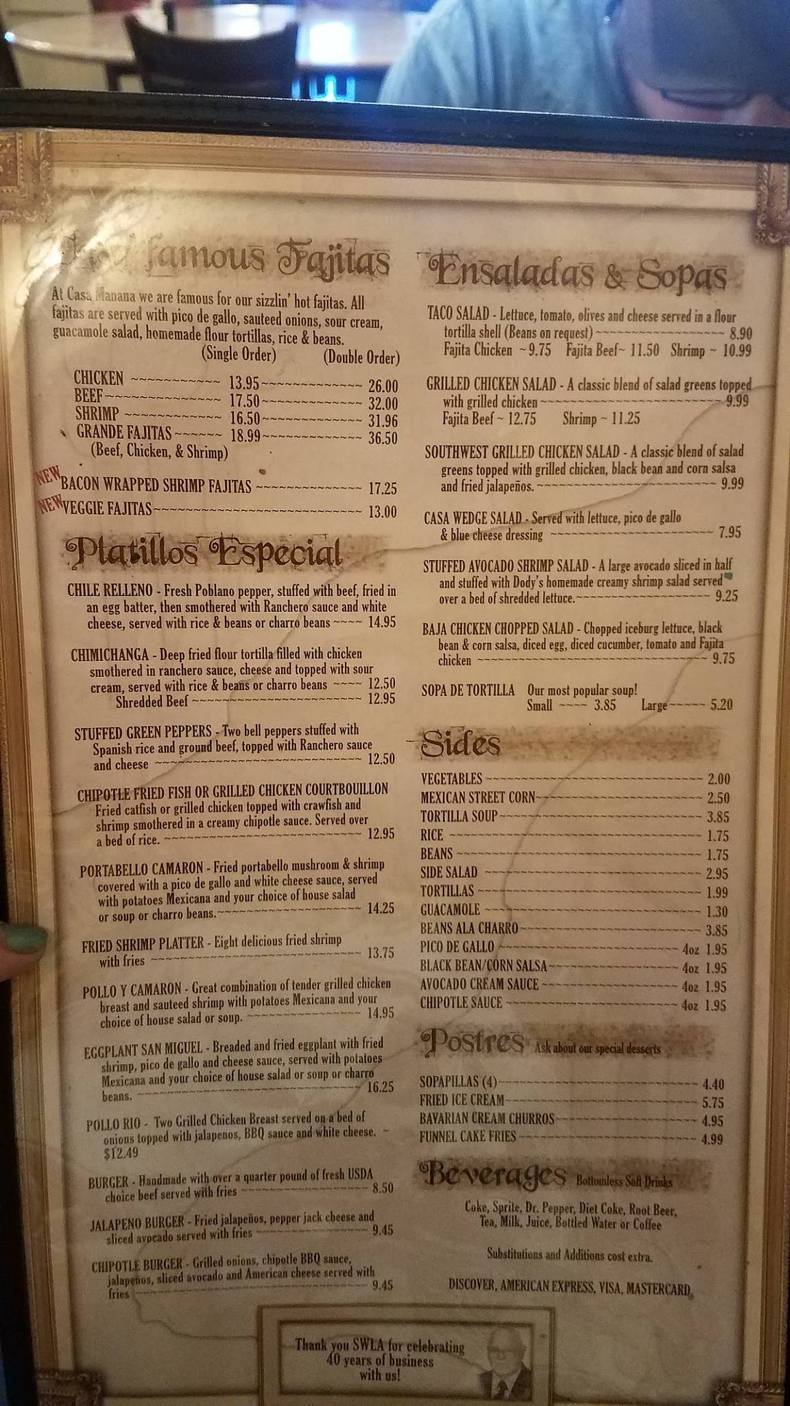 Menu at Casa Mañana Mexican Restaurant, Lake Charles, Ryan St