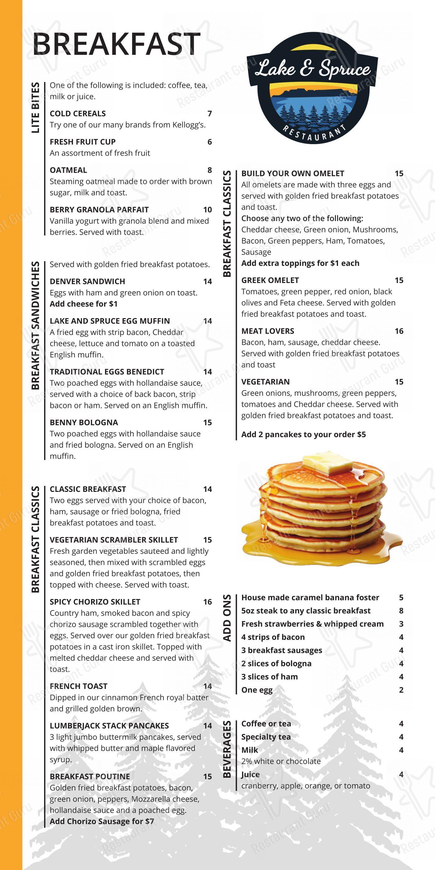 Menu at Lake & Spruce Restaurant (formerly Chicago Joes), Thunder Bay