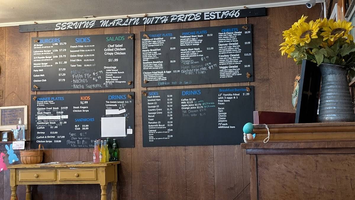 Menu at Lakeview Drive-In restaurant, Marlin, Hwy 6