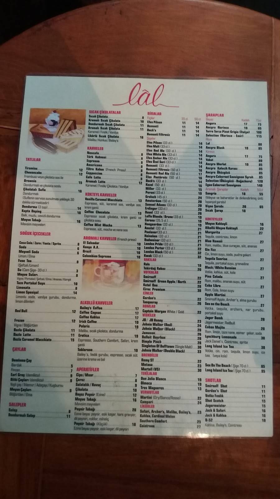 Menu at Lâl Cafe Bar, Istanbul, Kadife Sk. No:19