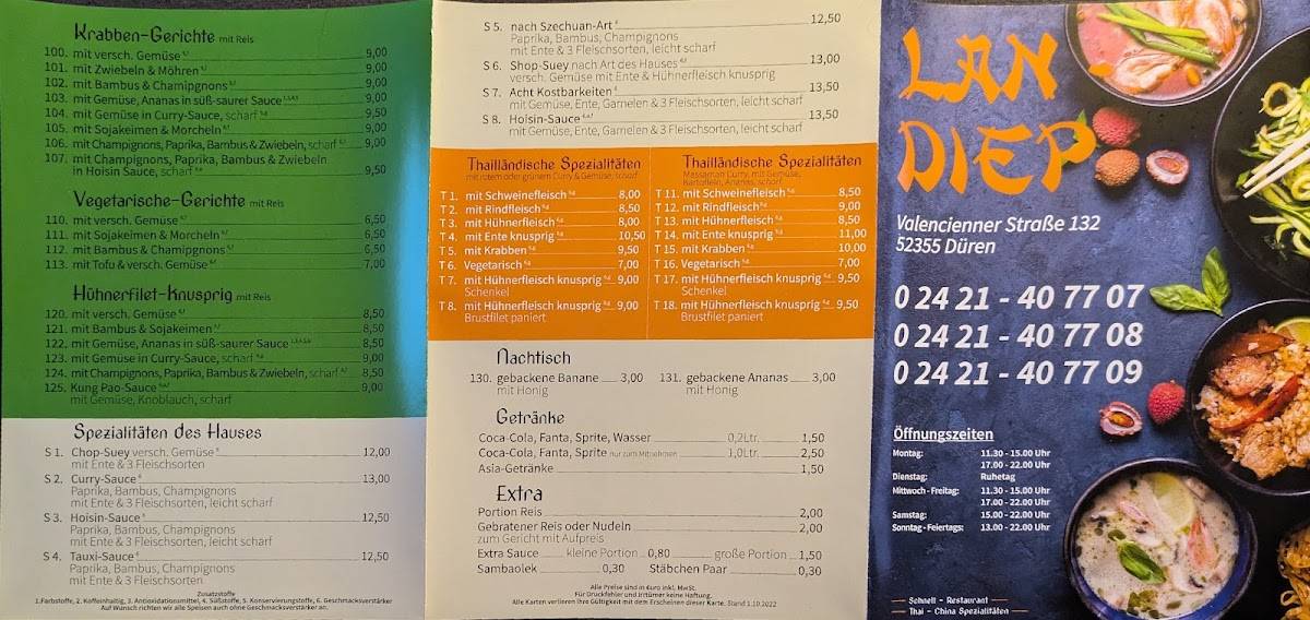 Speisekarte von Lan-Diep fast Food, Düren