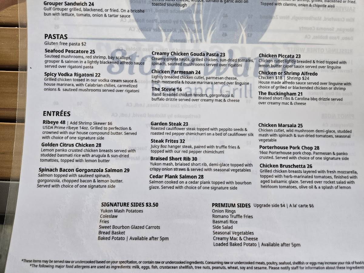 Menu at Stonewater Grill pub & bar, Land O' Lakes
