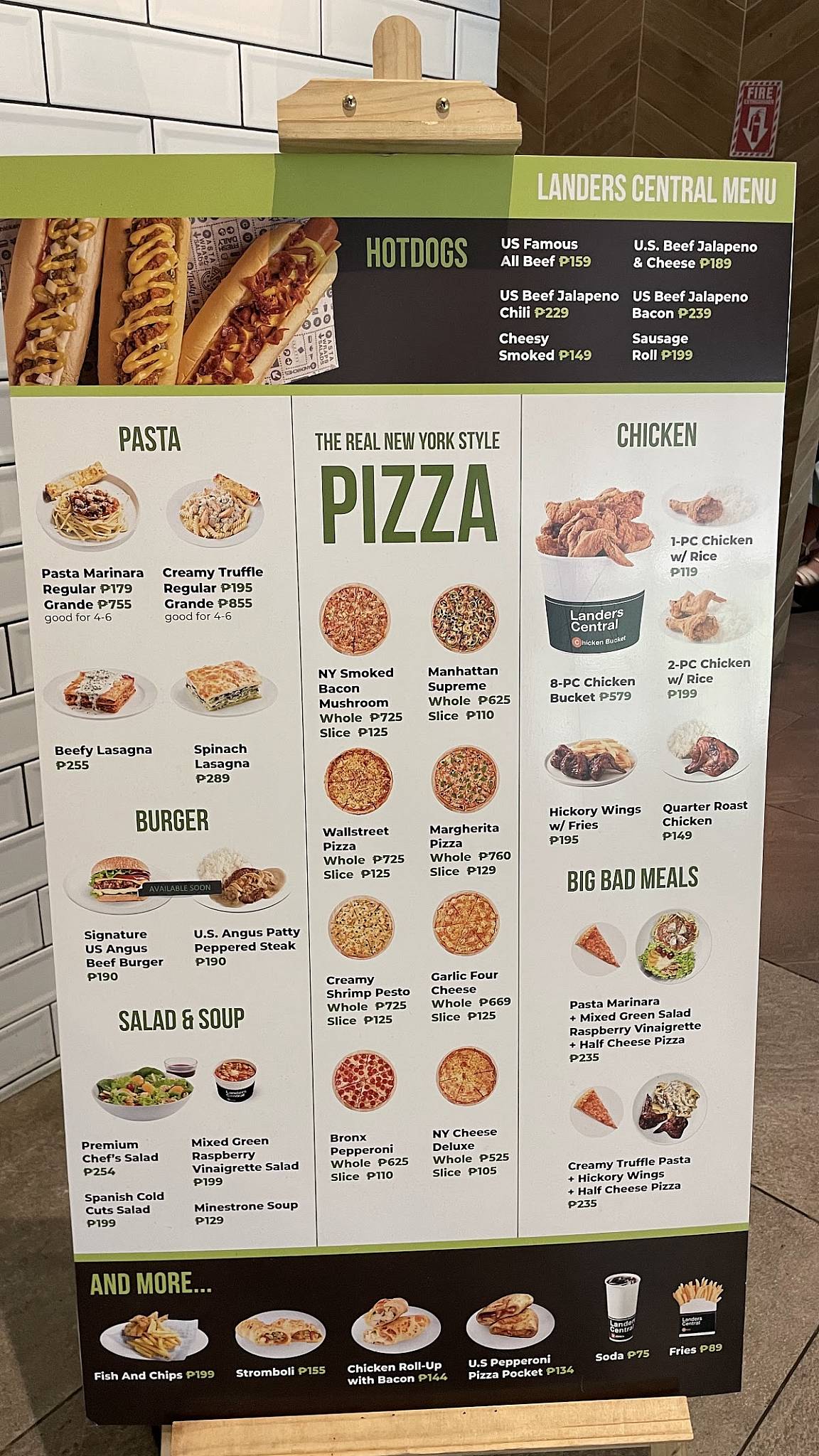 Menu at Landers Central restaurant, Taguig