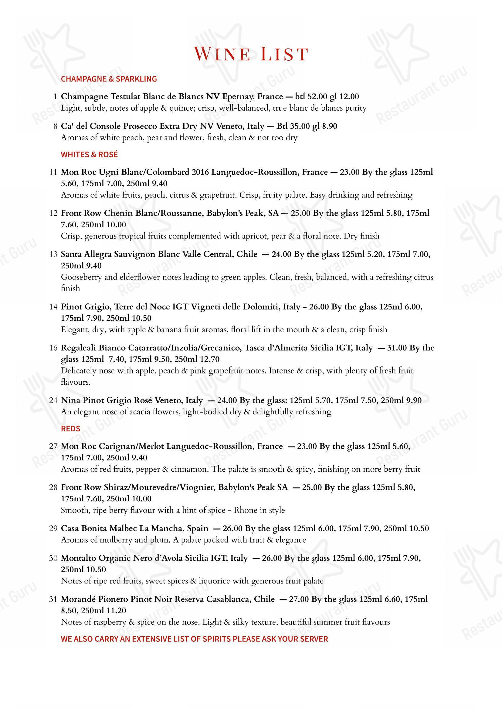 Menu at Lanes Hotel restaurant, Yeovil