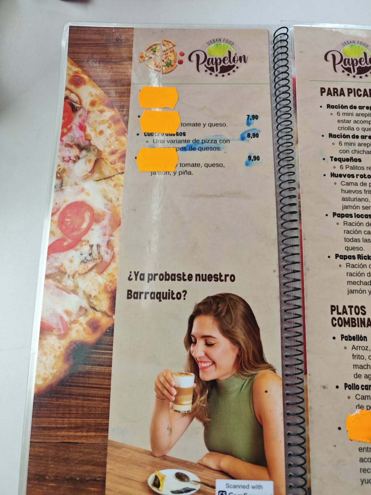 Carta de Restaurante Papelón Arepera, Las Chafiras