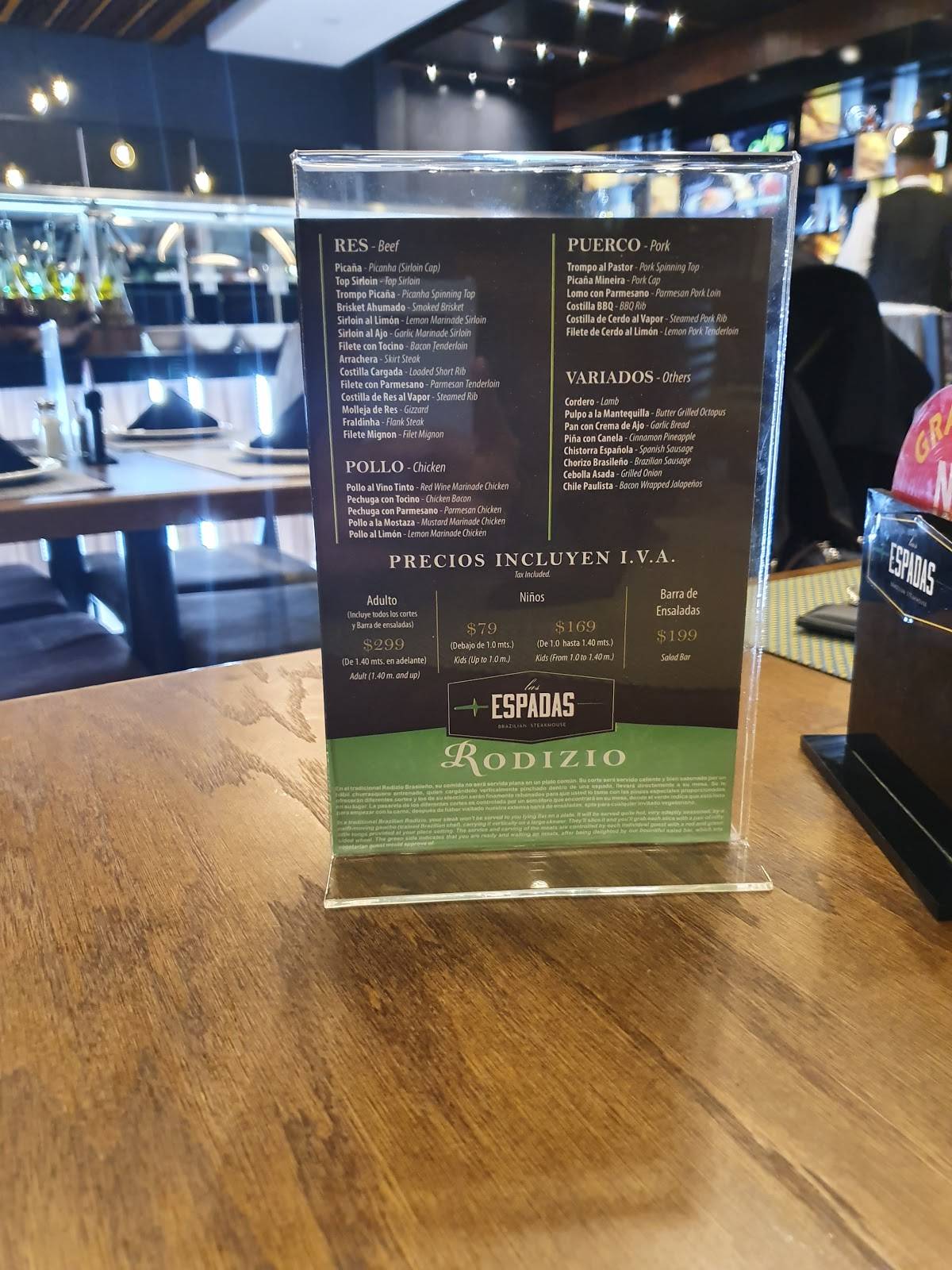 Carta de Las Espadas - Brazilian Steakhouse, Ciudad Juarez, Av. Paseo ...