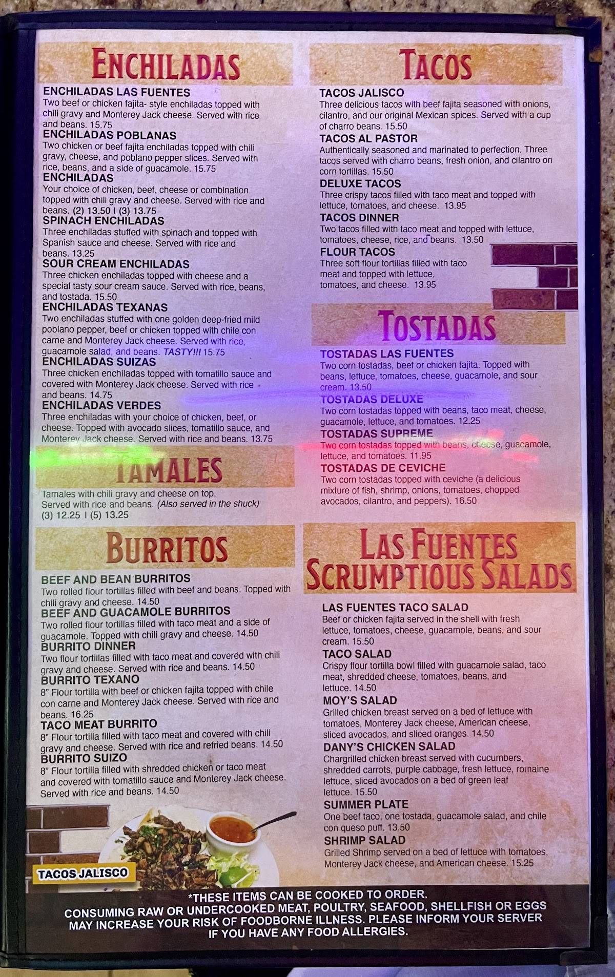 Menu at Las Fuentes Mexican Restaurant, Hempstead