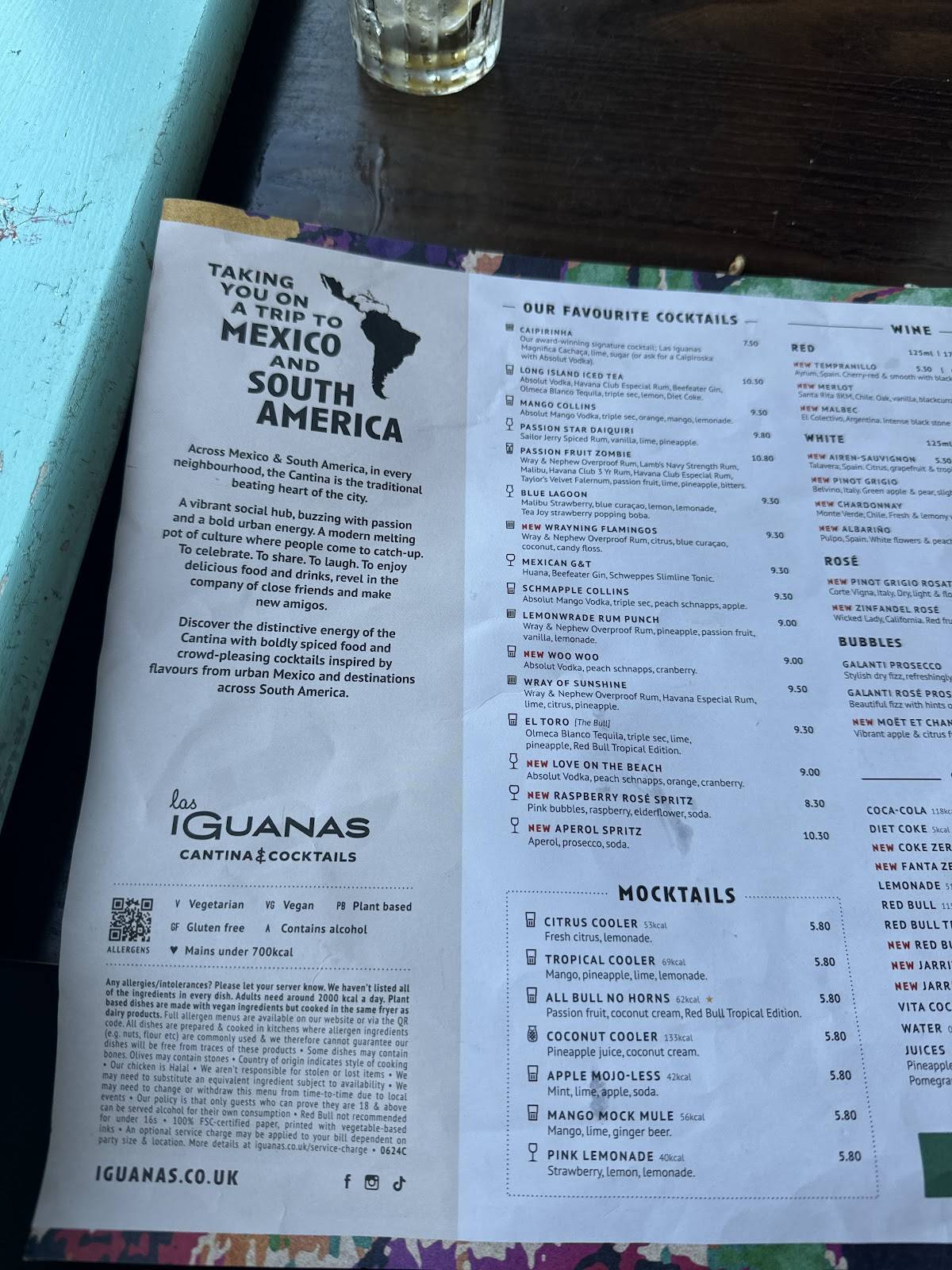 Menu at Las Iguanas - Center Parcs Woburn restaurant, Westoning