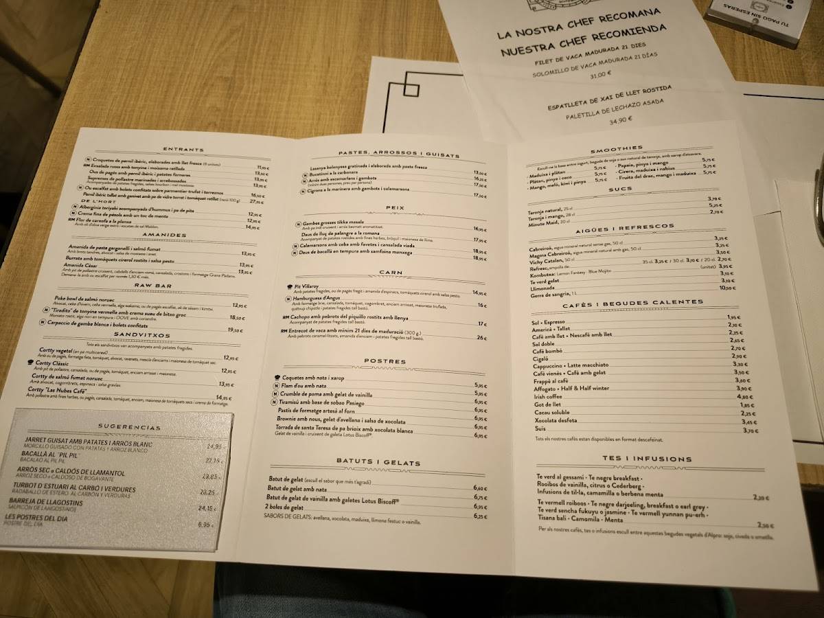 Carta del restaurante Las Nubes del Diagonal, Barcelona, Av. Diagonal