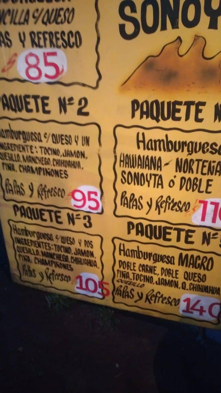 Menu at Las Originales Sonoyta restaurant, Mexico