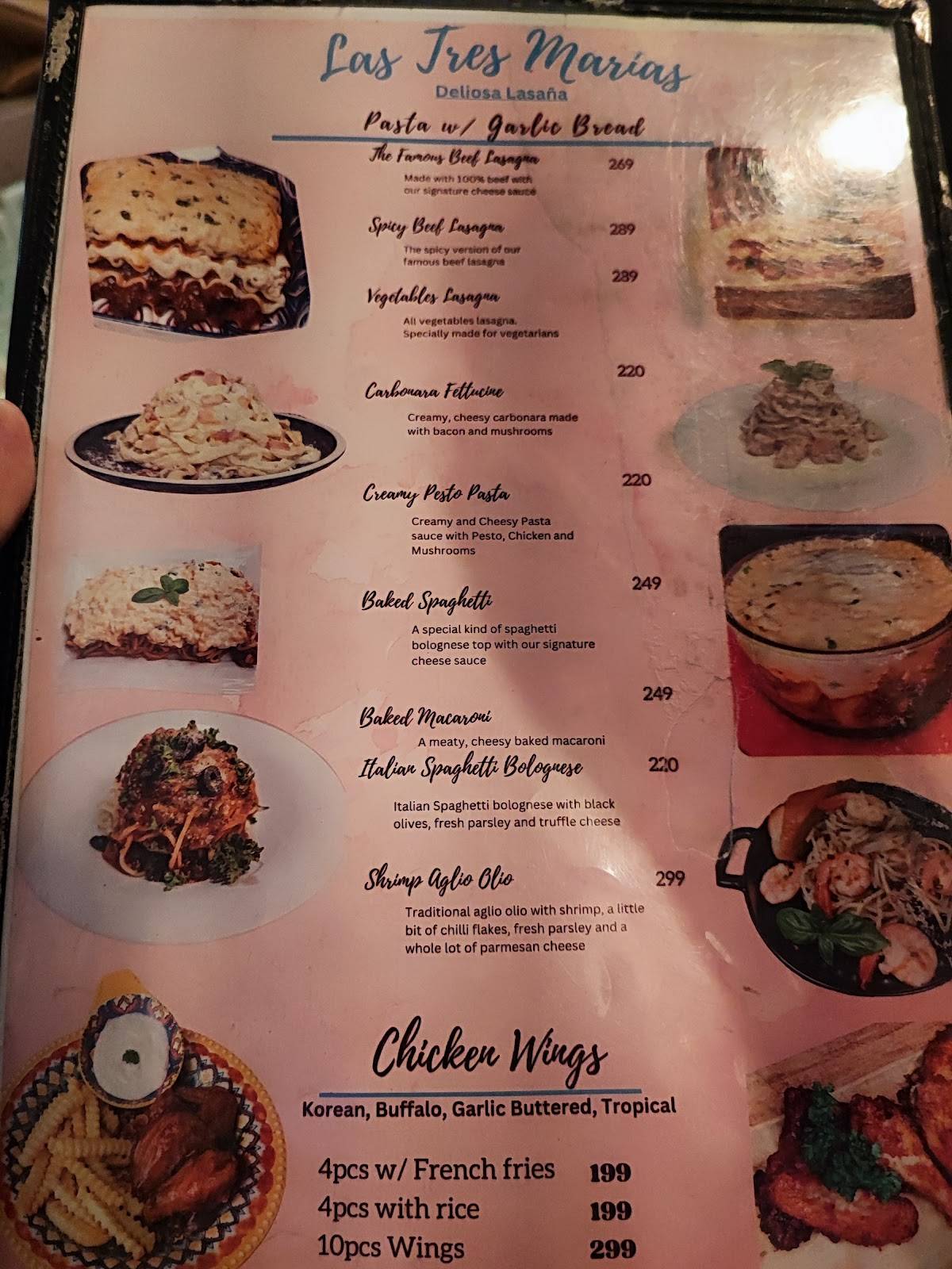 Menu at Las Tres Marias Deliciosa Lasaña Manila Branch restaurant, Manila