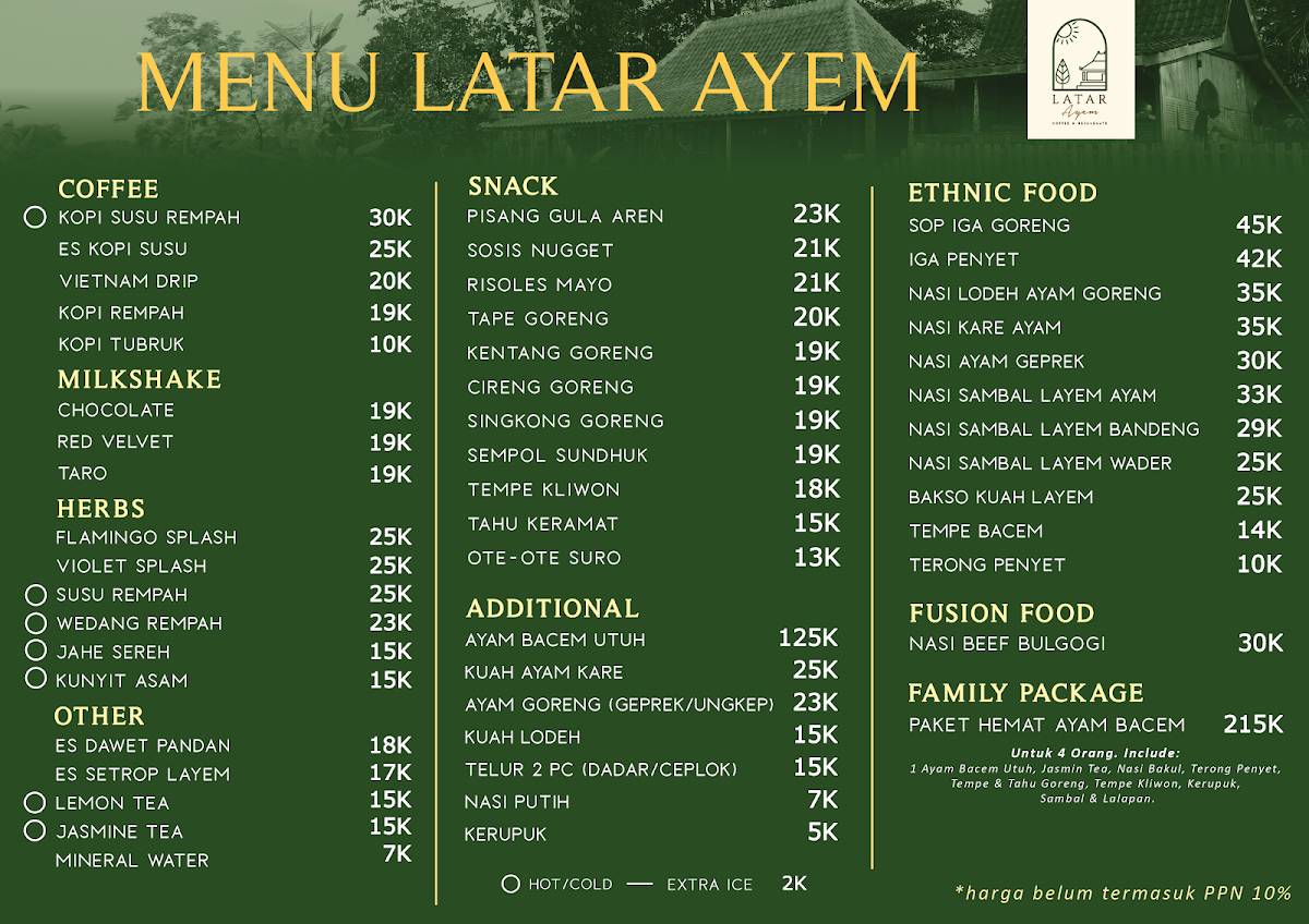 Menu at Latar Ayem restaurant, Durensewu