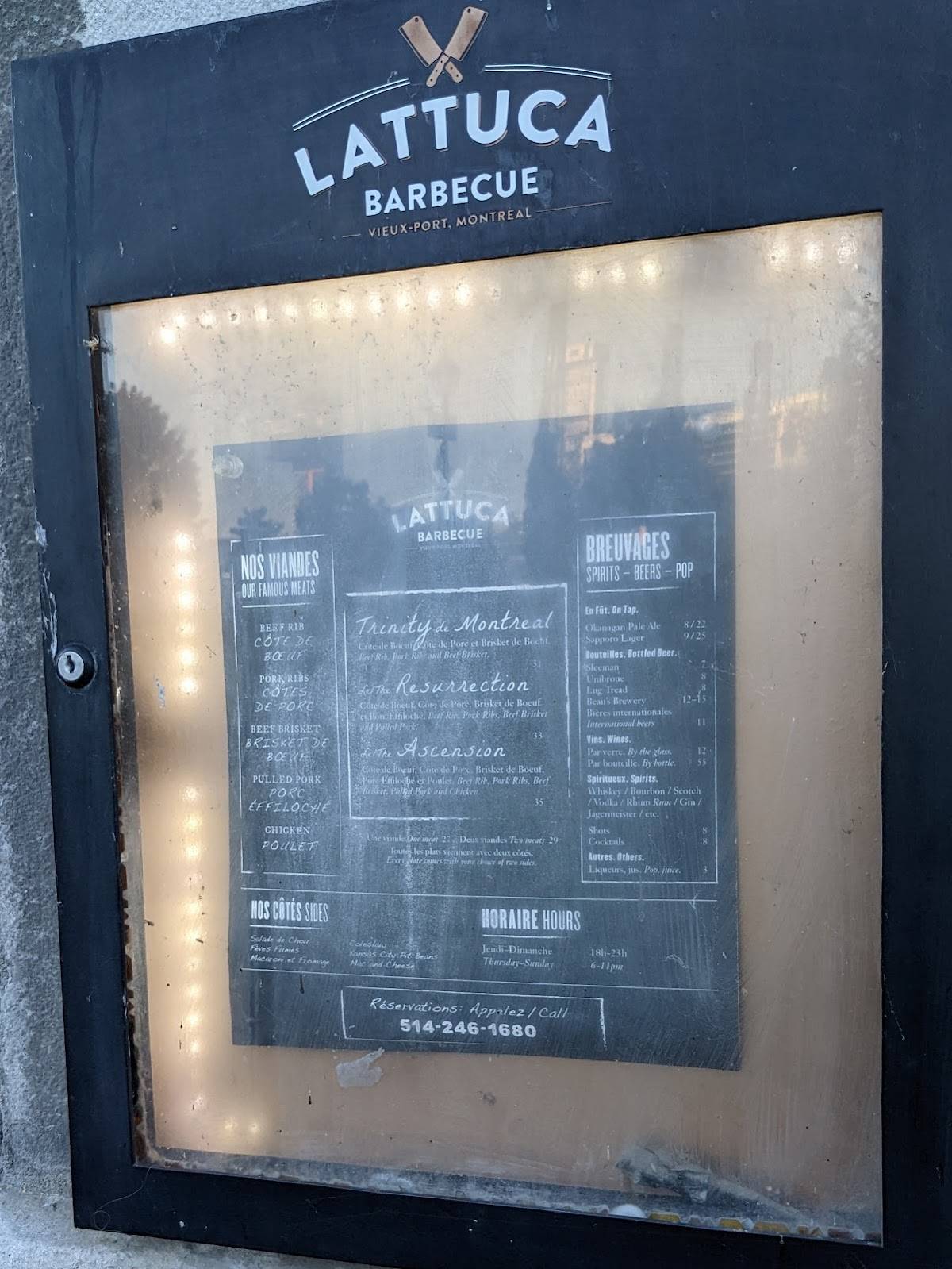 Menu at Lattuca Barbecue, Montréal