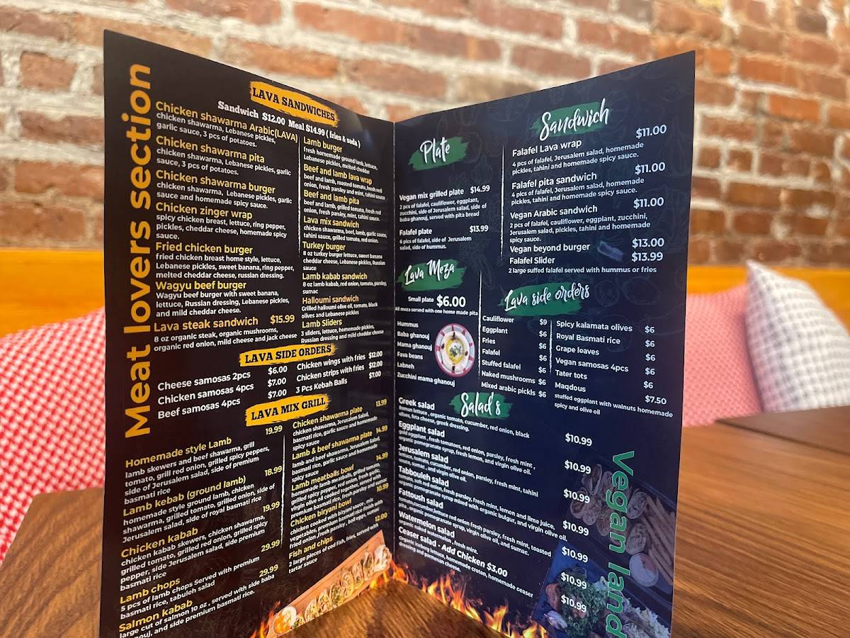 Menu at Lava Shawarma restaurant, New York City