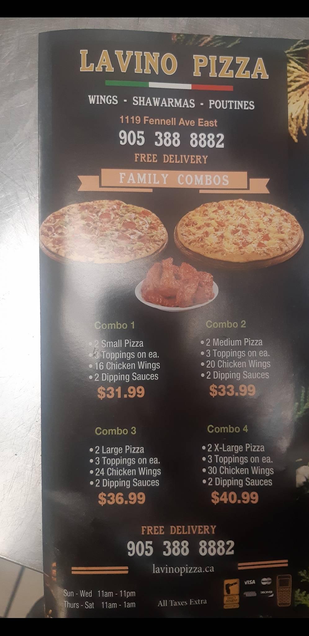 Menu at Lavino Pizza restaurant, Hamilton