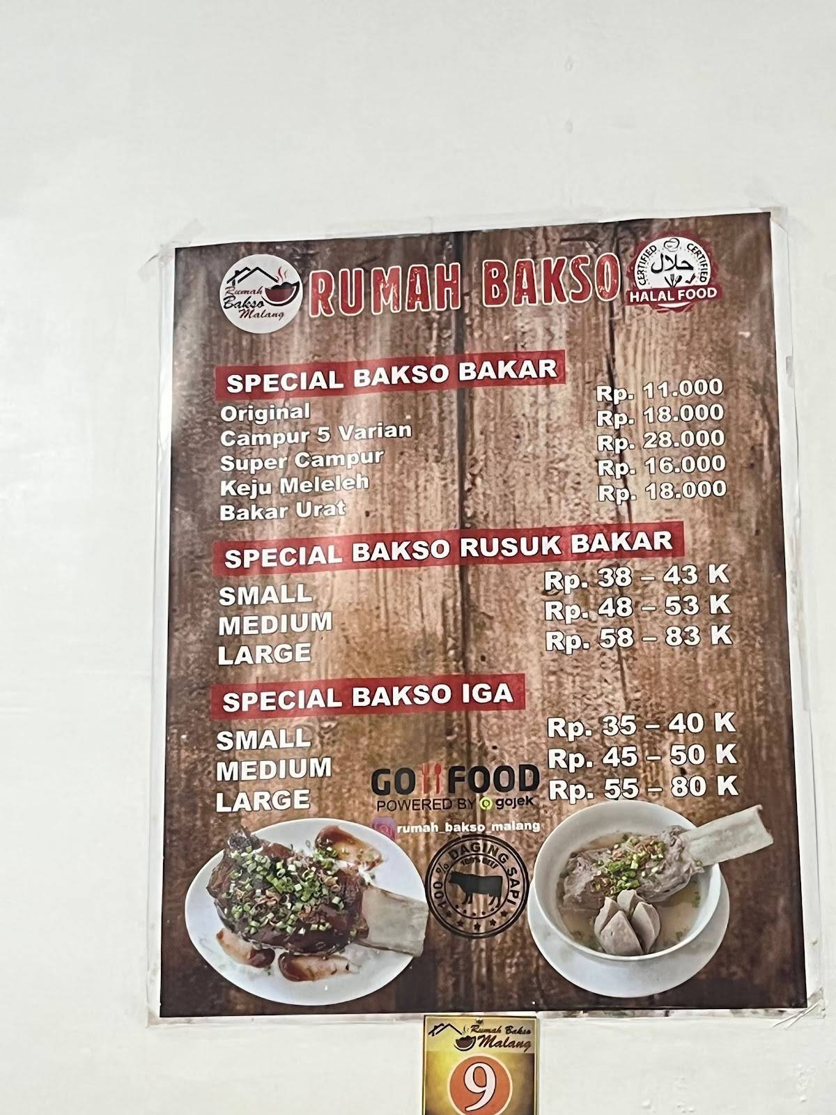 Carta del restaurante Rumah Bakso, Lawang, Green Paradise Regency ...