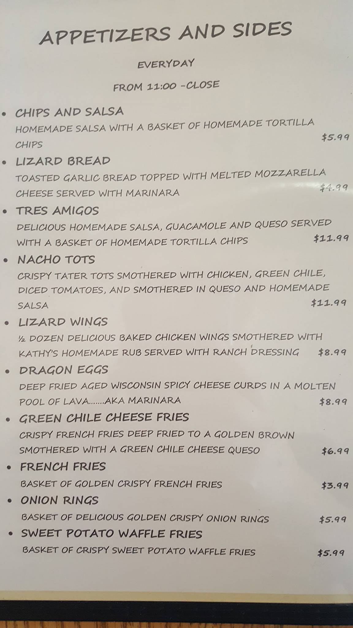Menu at Lazy Lizard Grill pub & bar, Cedar Crest, NM-14