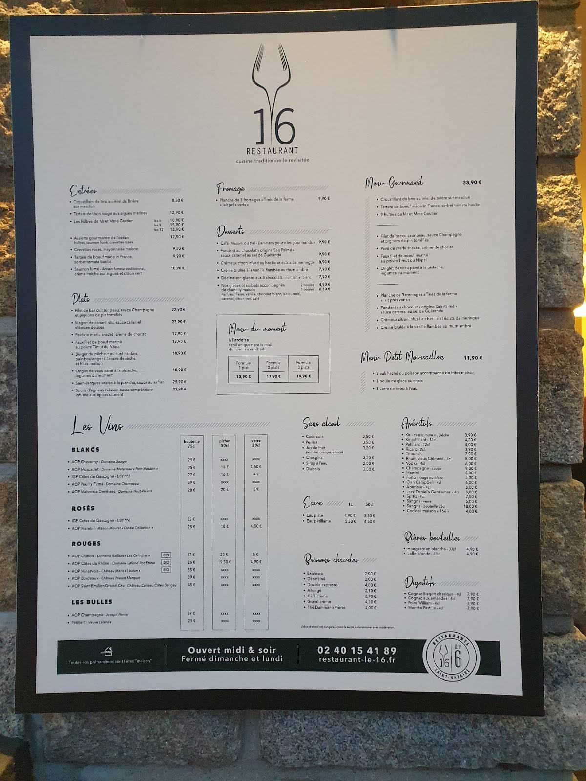 Menu au Le 16 restaurant, Saint-Nazaire