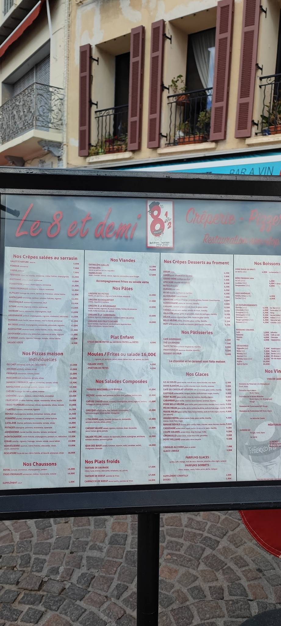 Menu au Le 8 et Demi restaurant, Cassis
