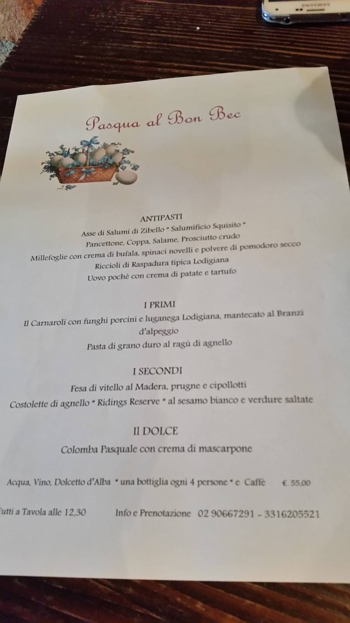 Menu da Le Bon Bec ristorante, Zelo Buon Persico
