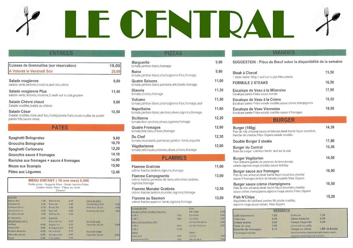 Menu au Le Central - Café Restaurant, Bouzonville