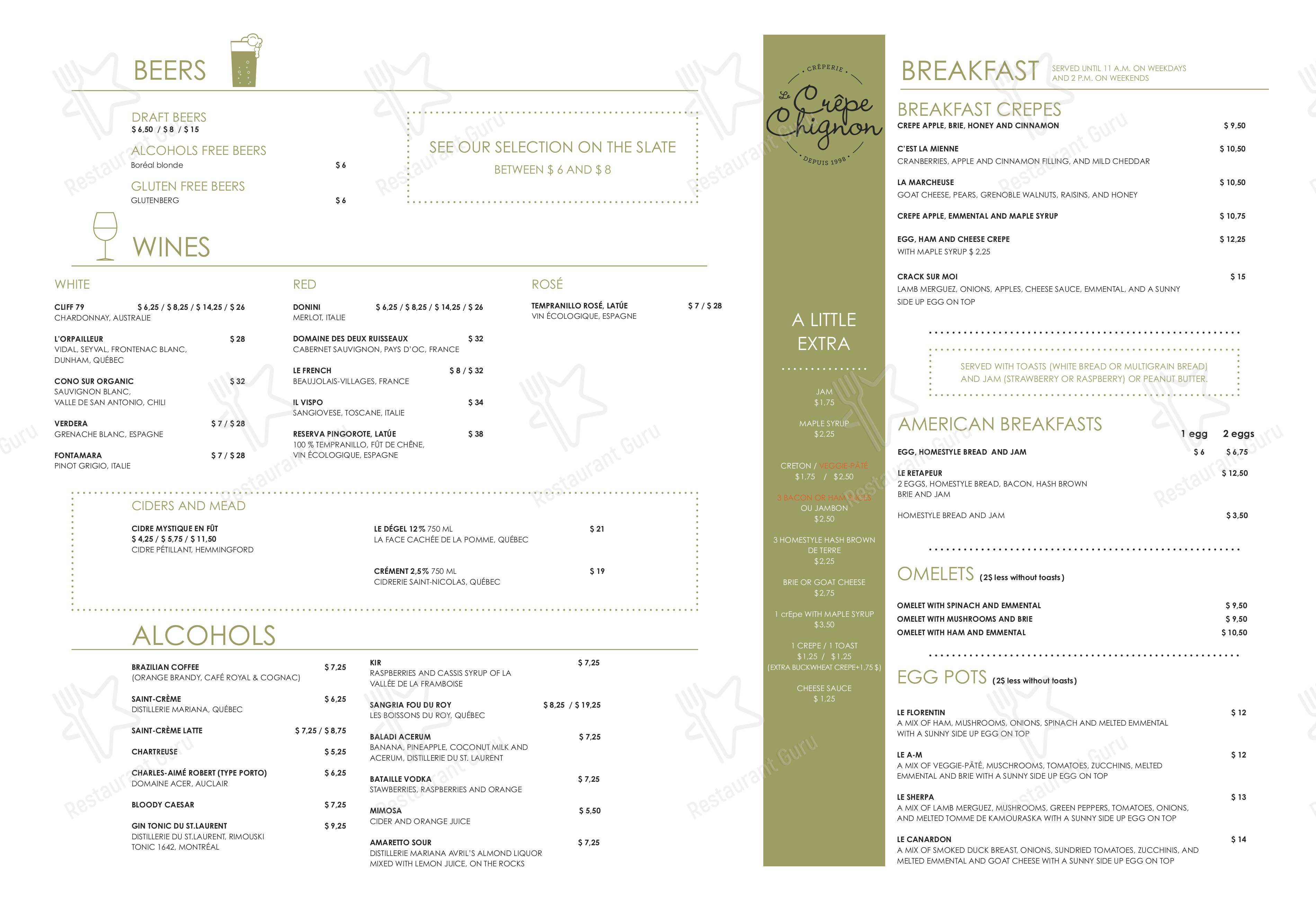 Menu au Le Crêpe Chignon restaurant, Rimouski, 140