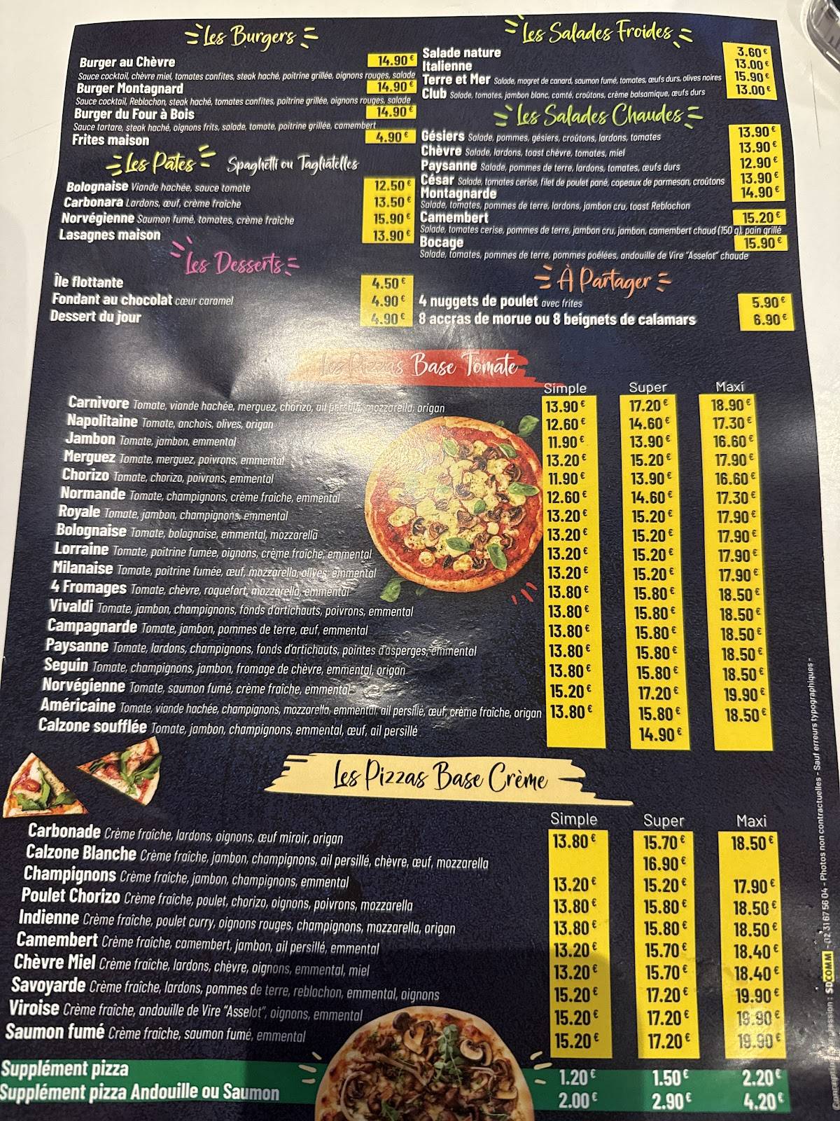 Carta del restaurante Le Four à Bois, Vire