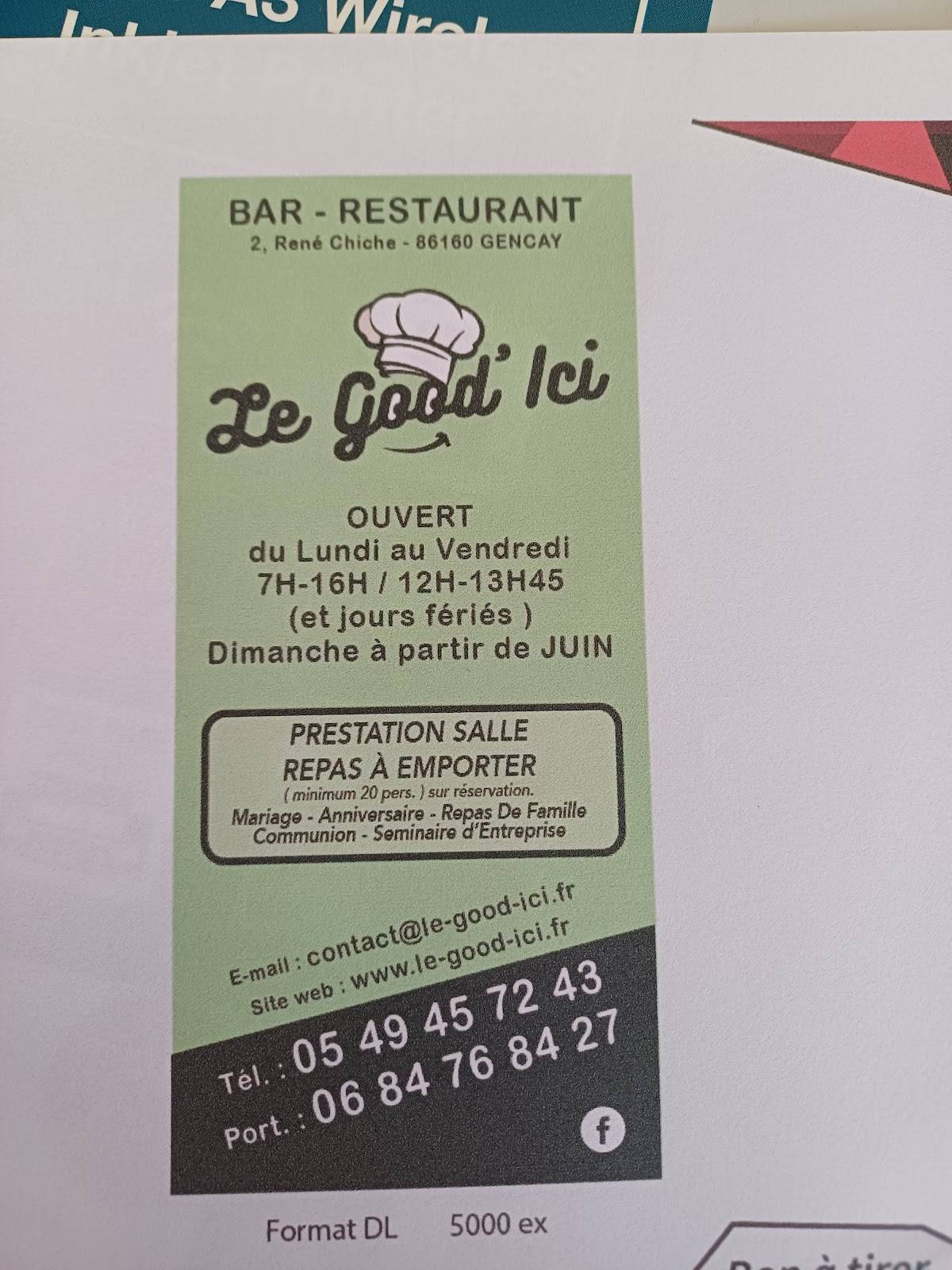 Menu at Le Good ici restaurant, Gençay