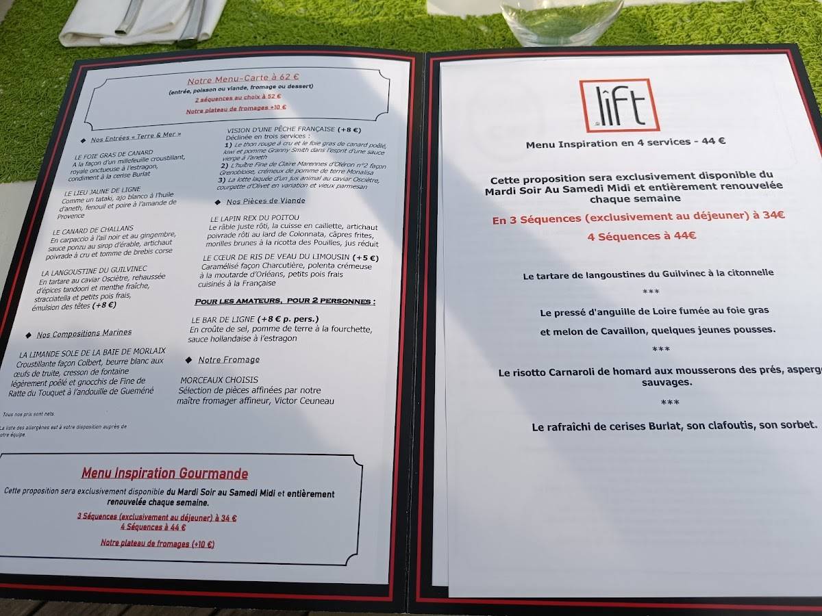 Menu au Le Lift restaurant, Orléans