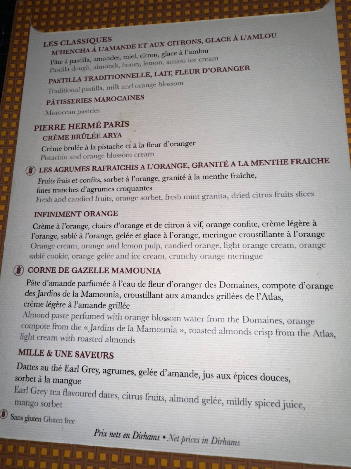 Speisekarte von Le Marocain By La Mamounia restaurant, Marrakesch