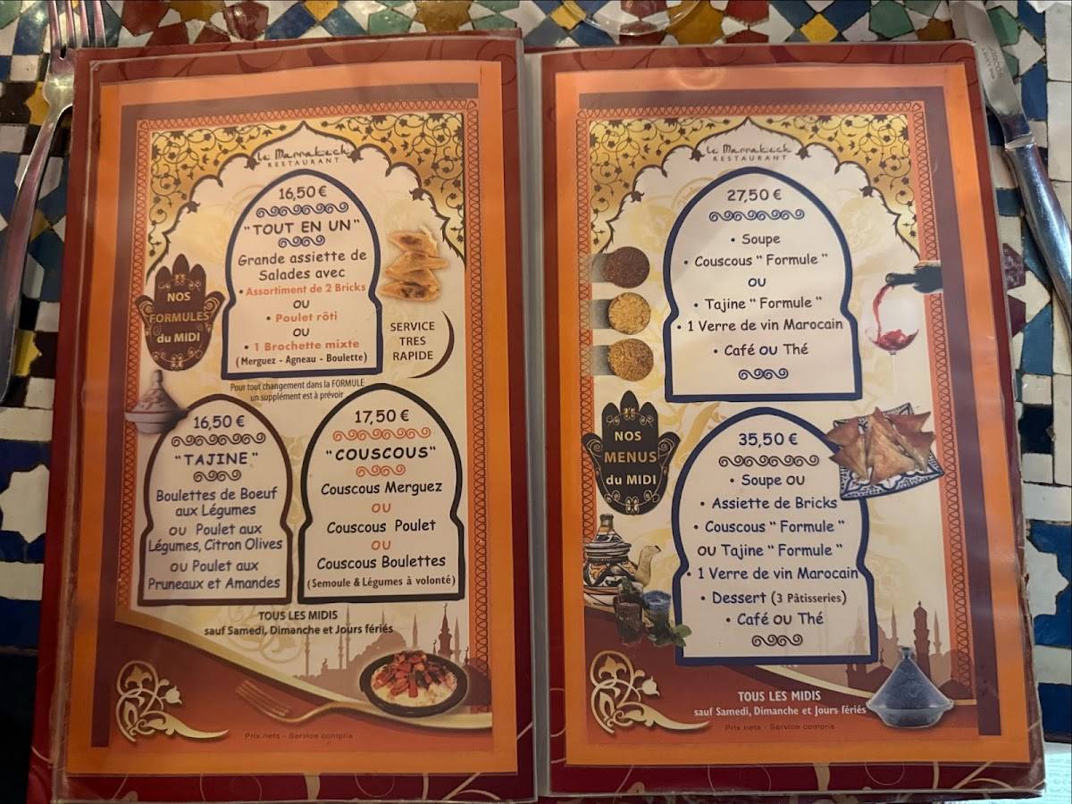 Menu au Le Marrakech restaurant, Annecy