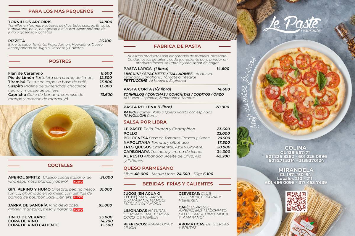 Carta del restaurante Le Paste - Colina, Bogotá, Cl. 138 #5771
