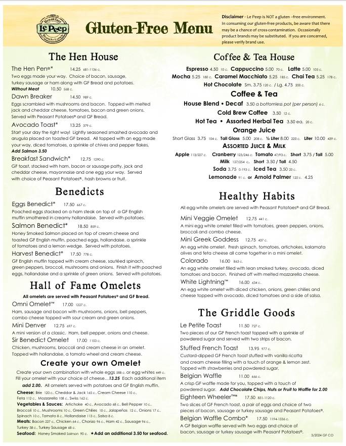 Menu at Le Peep Wildcat restaurant, Highlands Ranch