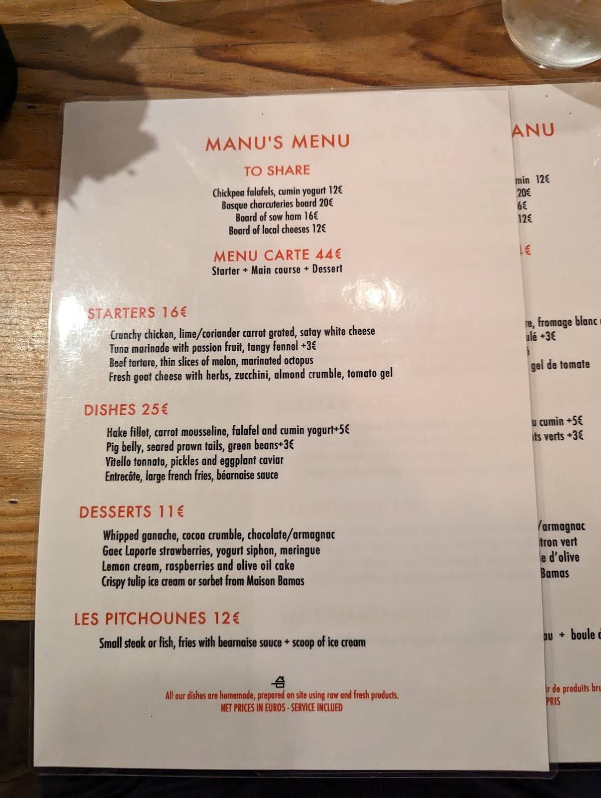 Menu au Le Pim'Pi Bistrot Biarritz restaurant, Biarritz