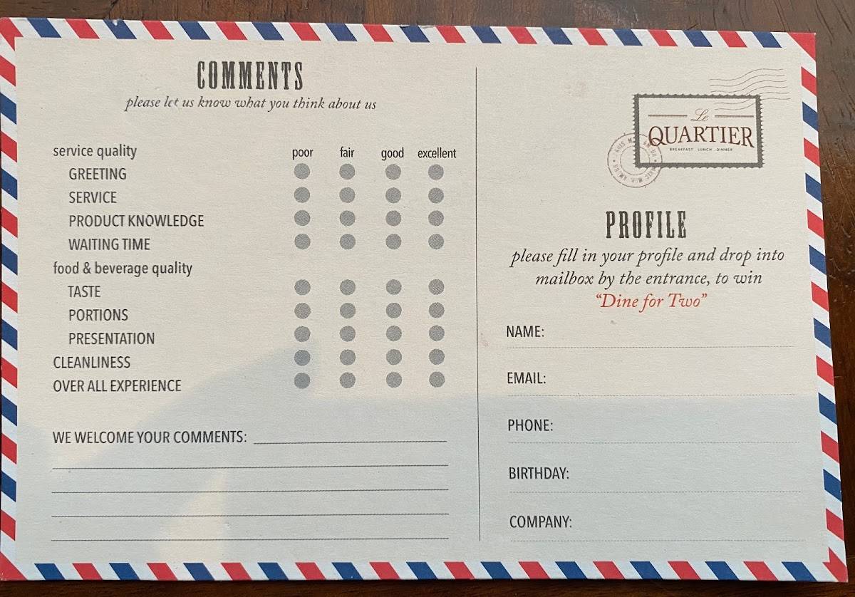 Menu at Le Quartier restaurant, South Jakarta