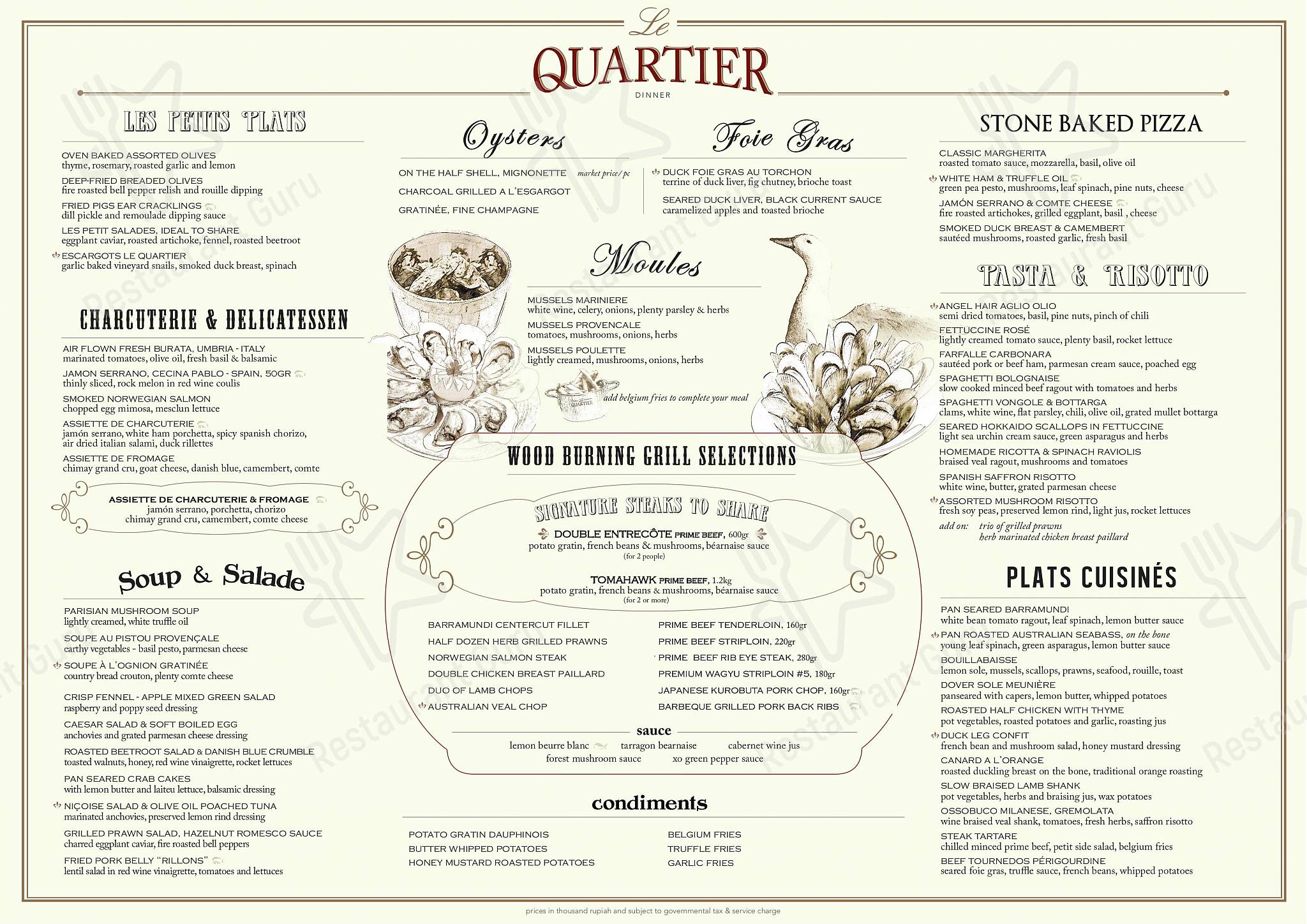 Menu at Le Quartier restaurant, South Jakarta