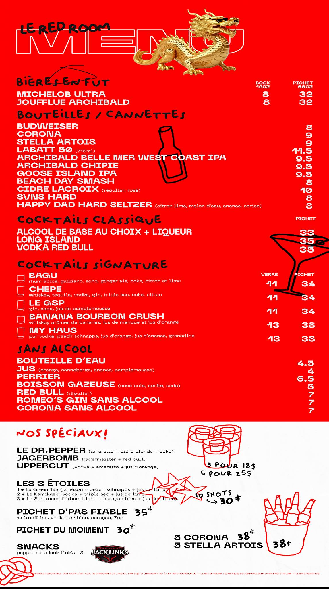 Menu at Le Red Room pub & bar, Montréal