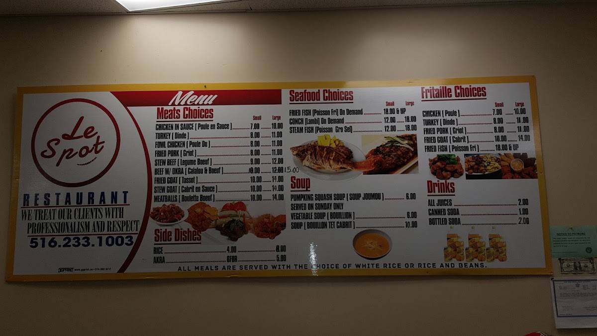 Menu at Le Spot restaurant, Elmont