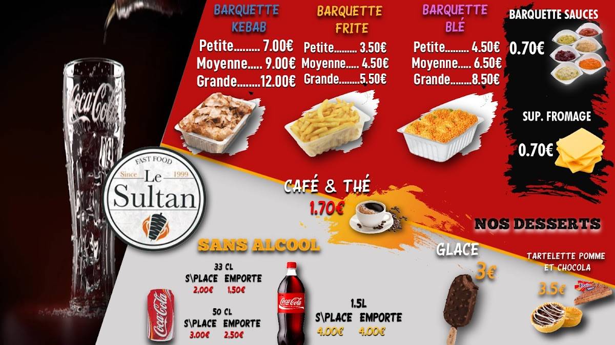 Menu au Le Sultan fast food, Péronne