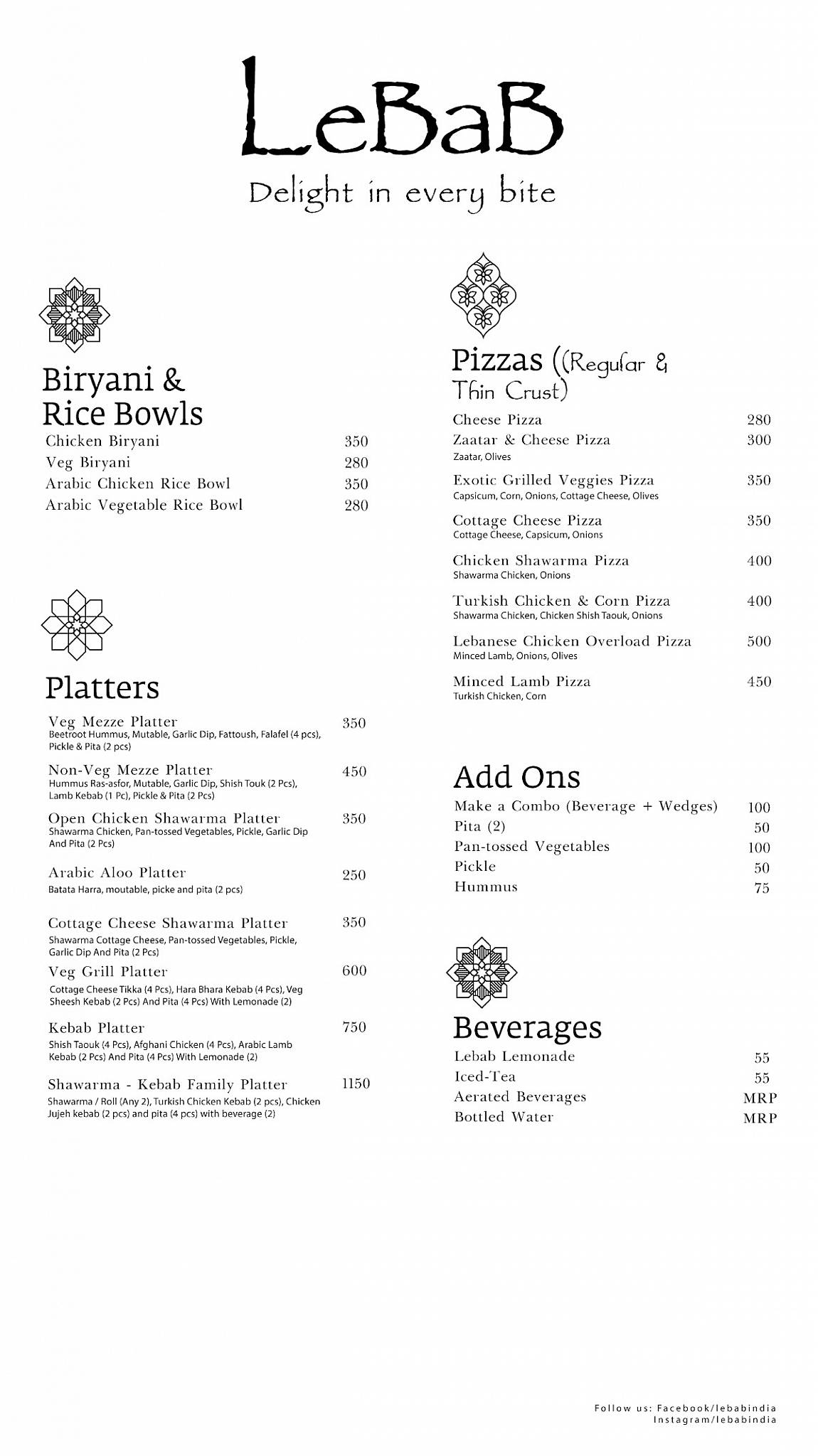 Menu at LeBaB, Gurugram