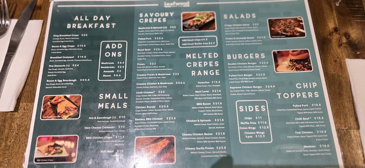 Menu at Leafwood Cafe, Currajong