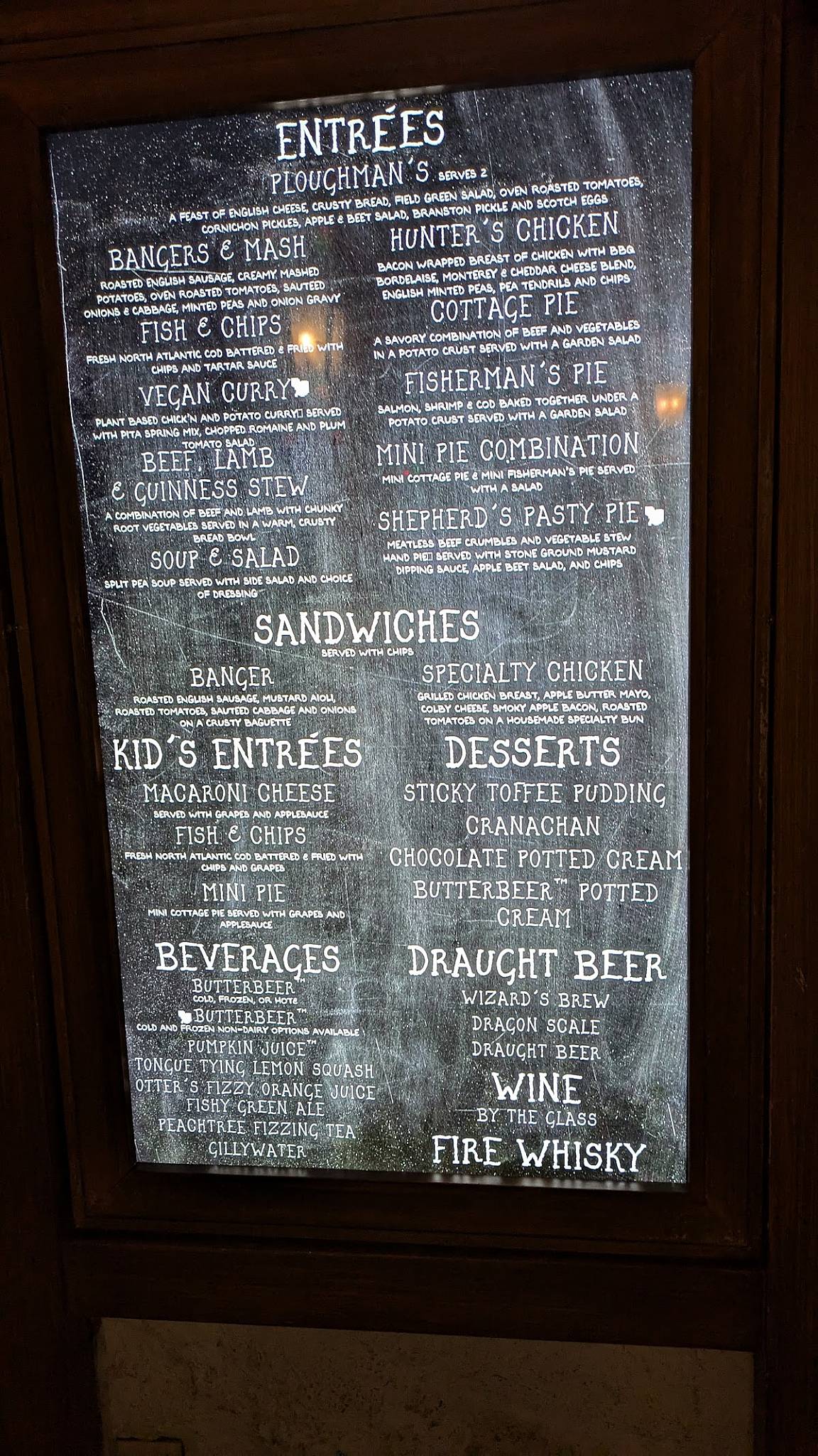 Menu at Leaky Cauldron pub & bar, Orlando, Universal Blvd