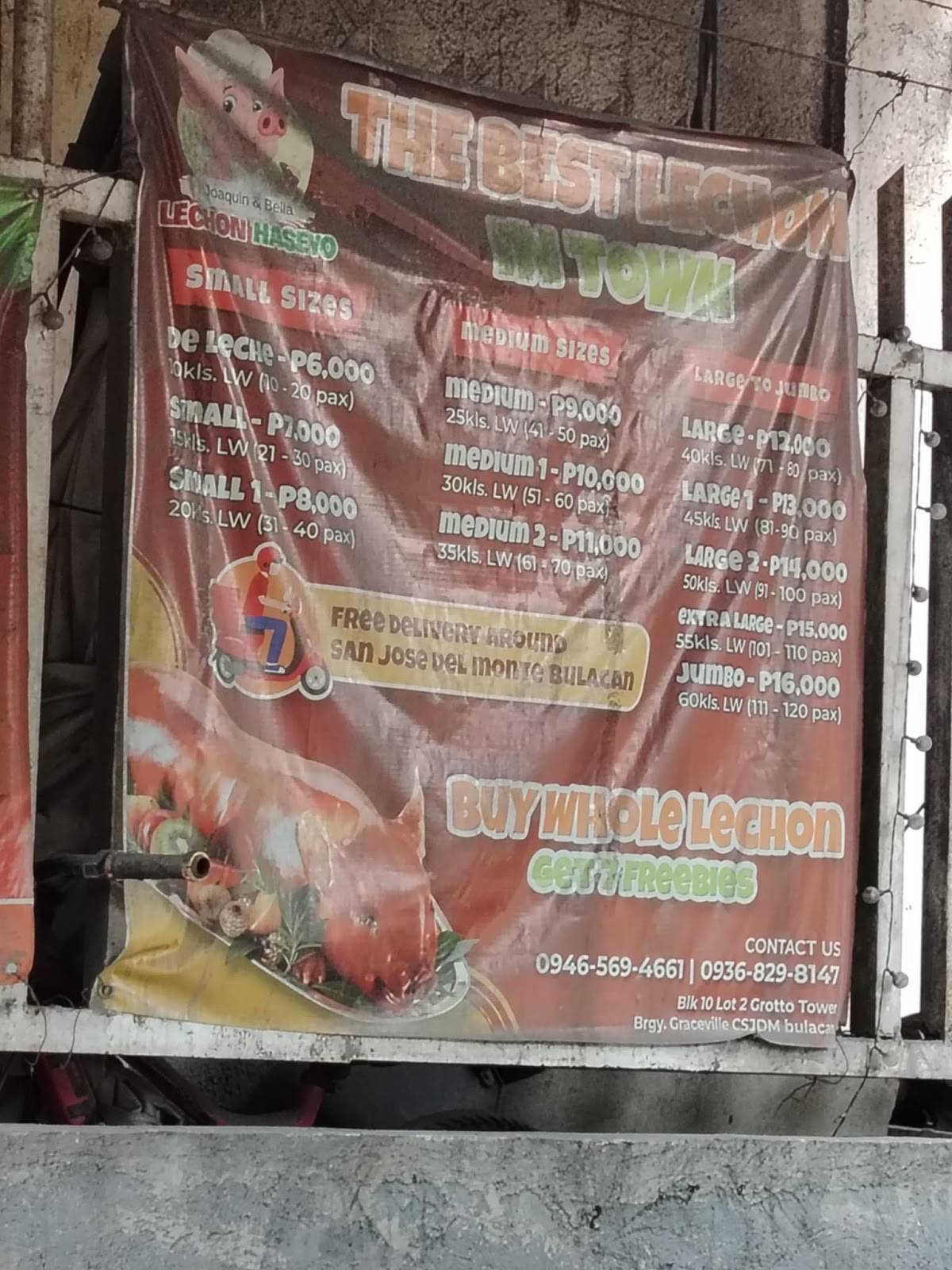 Menu at Lechon Haseyo restaurant, San Jose del Monte City