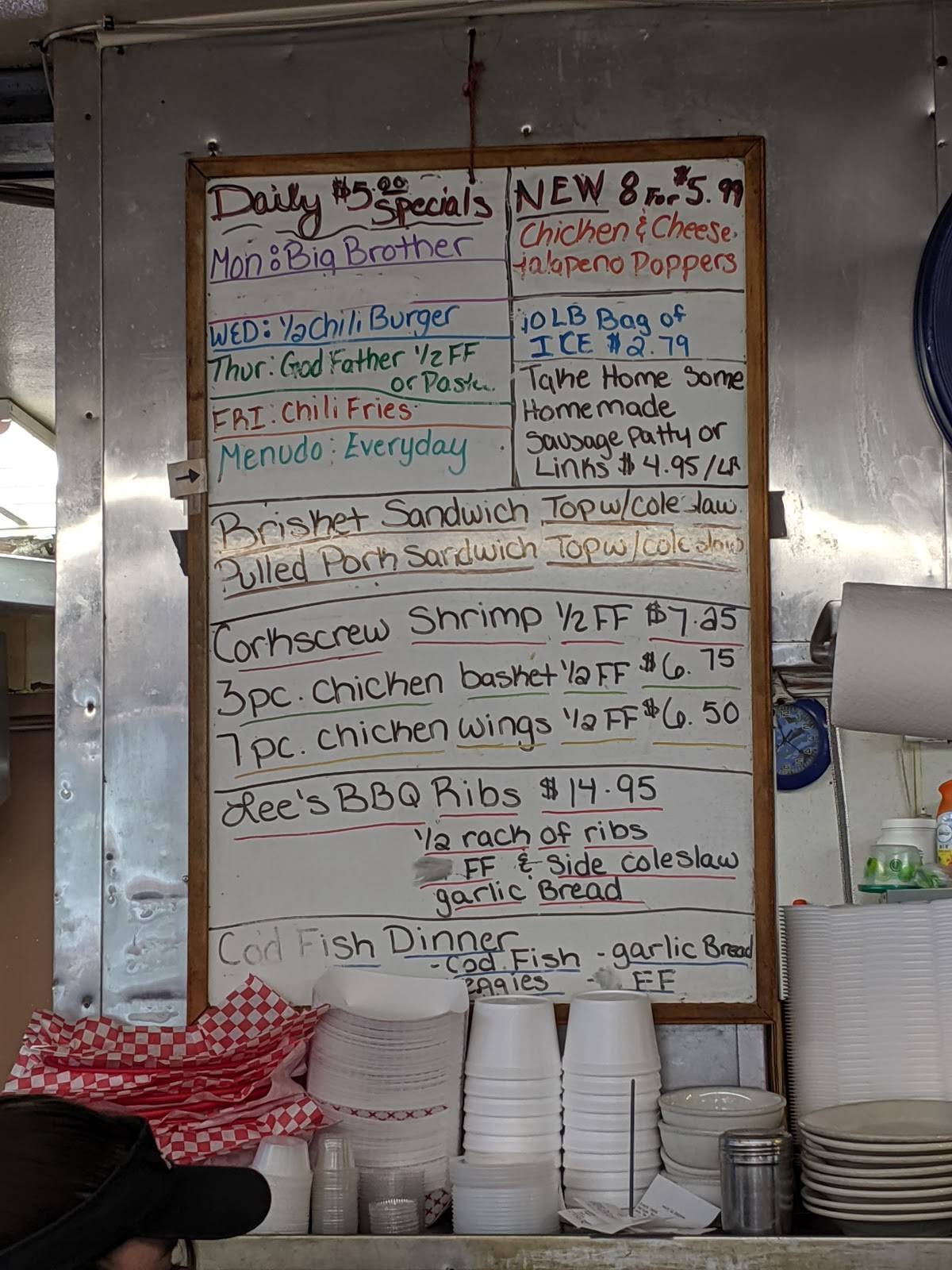 Menu at Lee's BBQ, Trinidad