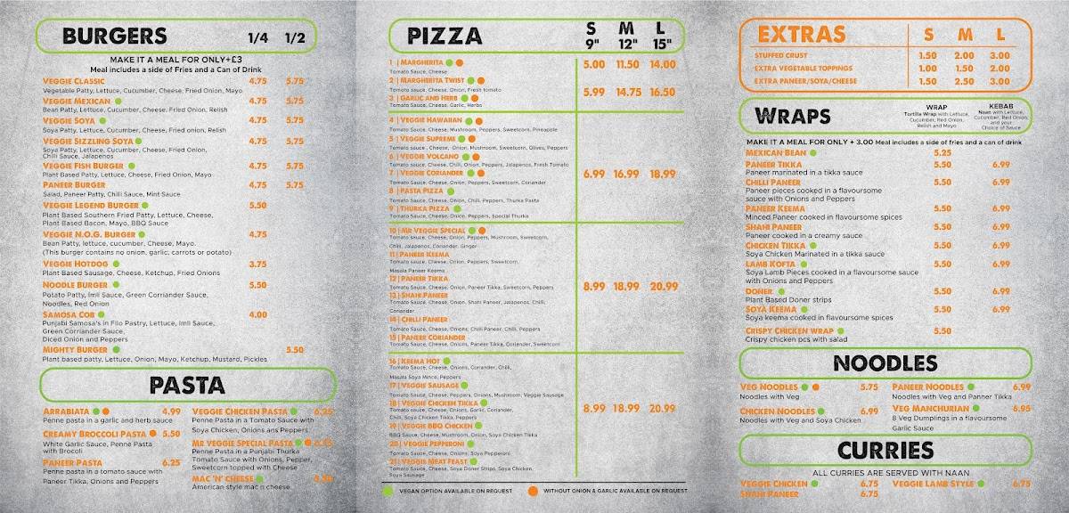 Menu at Mr Veggie restaurant, Leicester